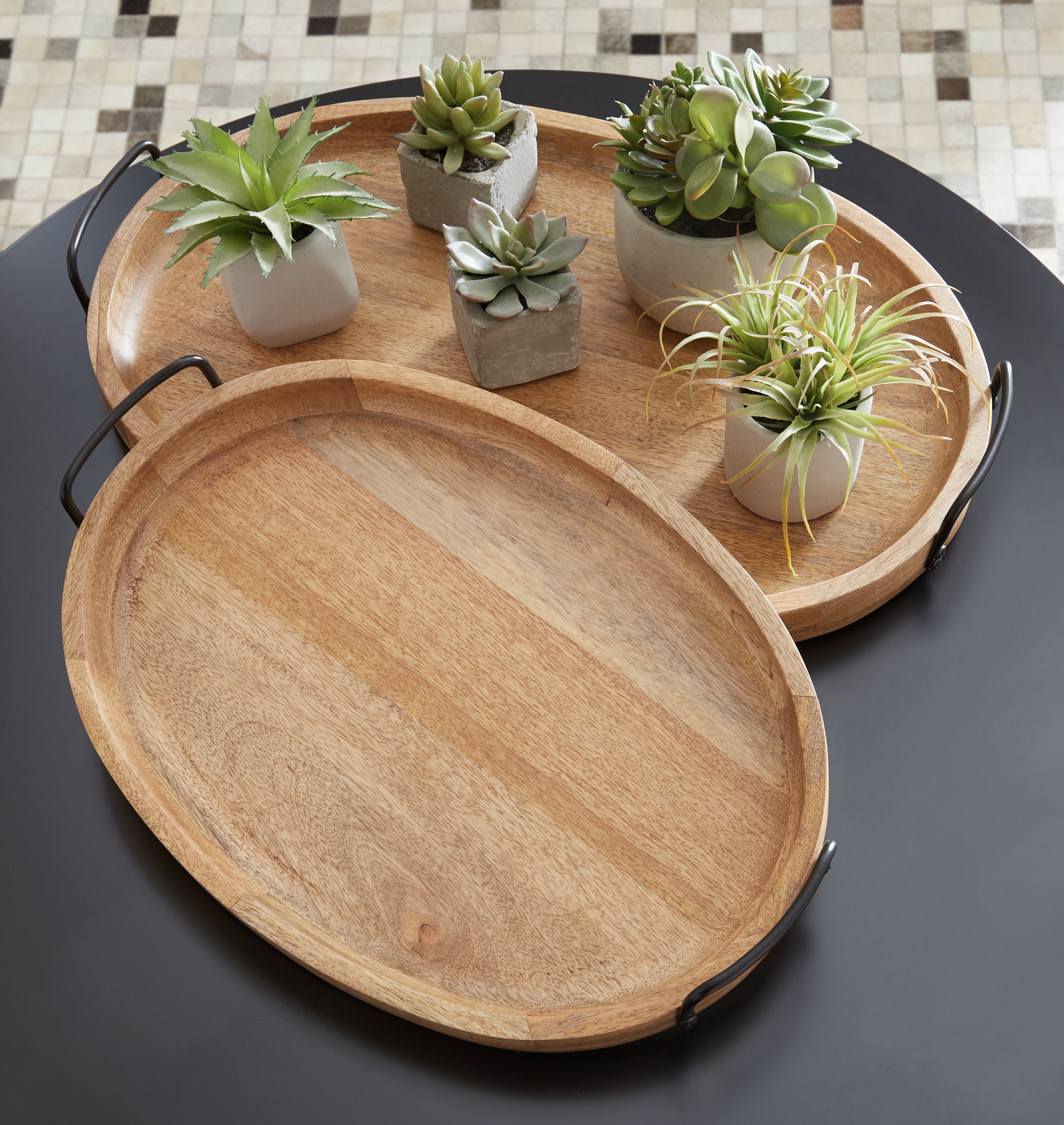 Jocelyne Tray Set of 2 - Rustic Wood & Metal Trays | InStyle Furniture