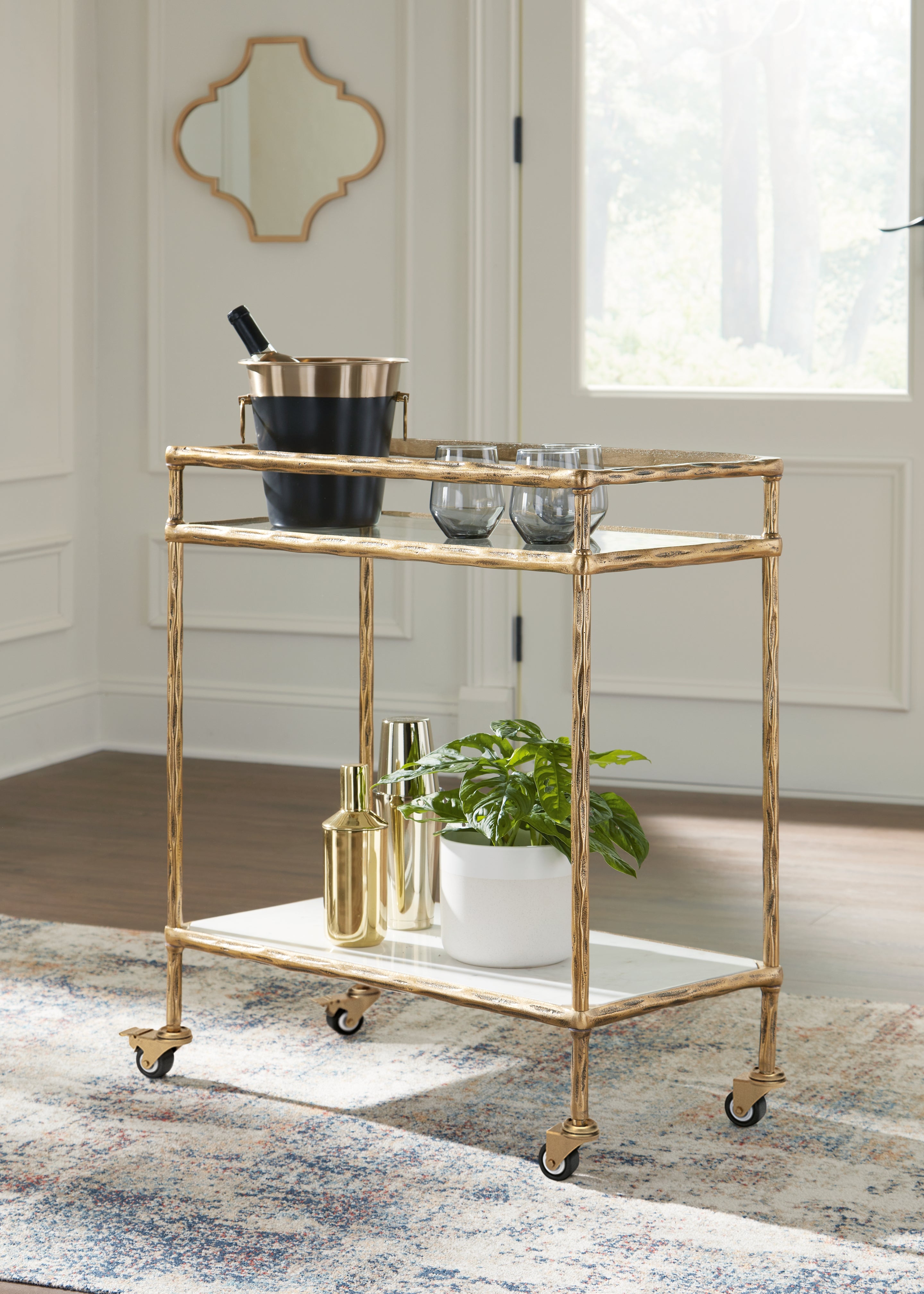 Plattfield Antique Gold Bar Cart with Marble Shelf | InStyle – InStyle ...