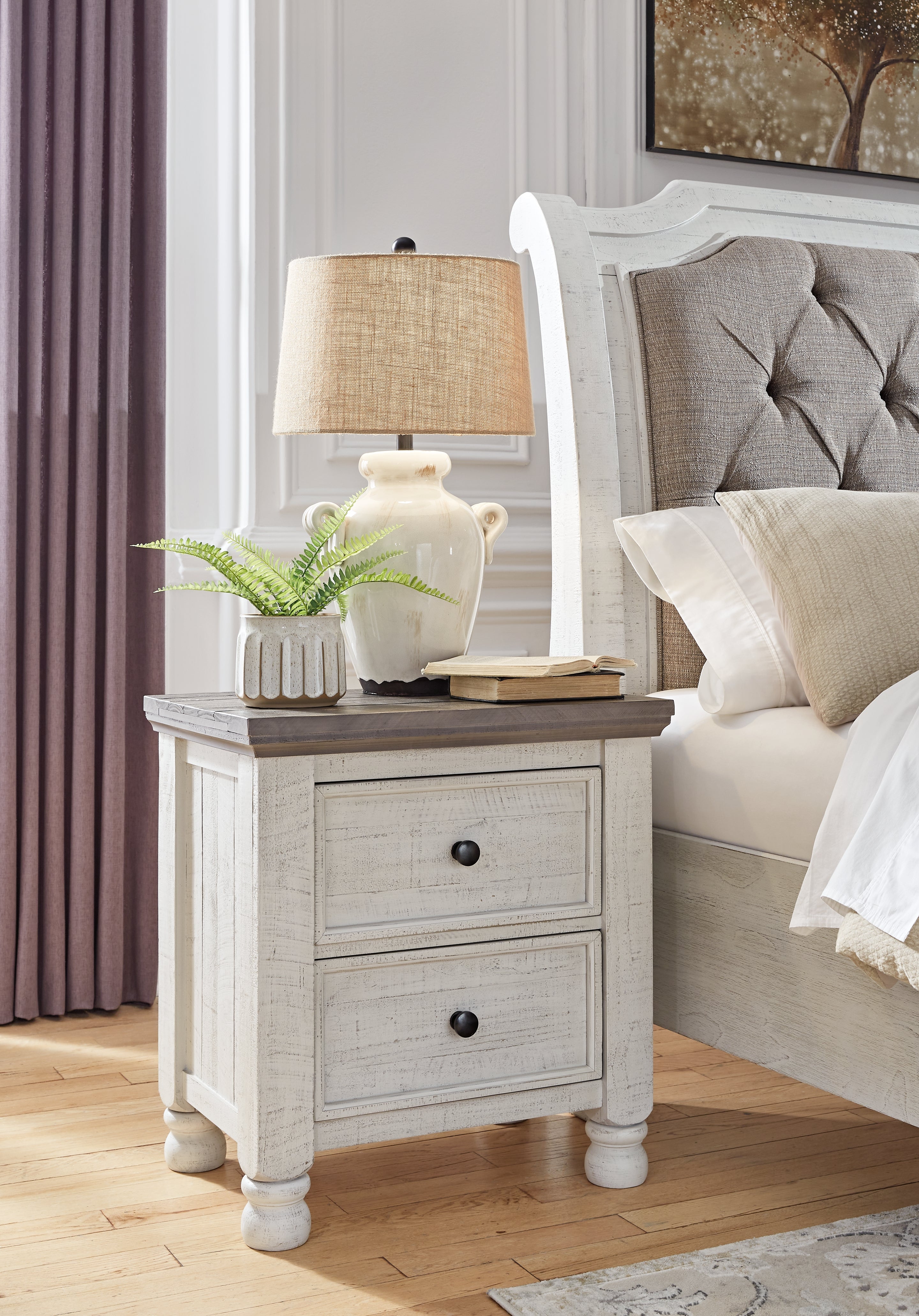 Havalance Bedside Table with USB – Rustic Two-Tone – InStyle Furniture