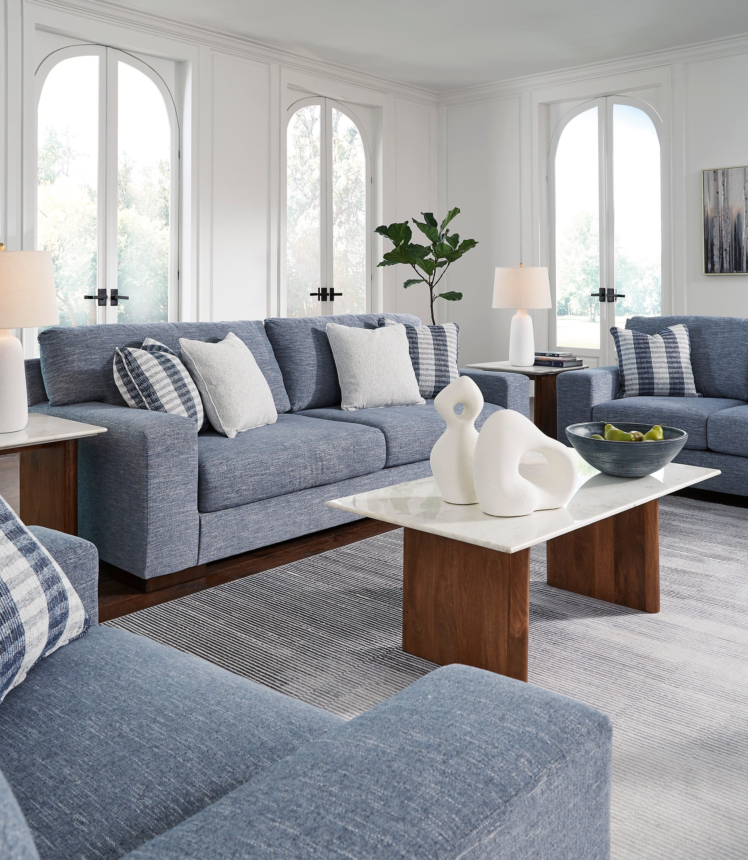 Belvoir 3-Piece Living Room Set in Denim Fabric | InStyle Furniture