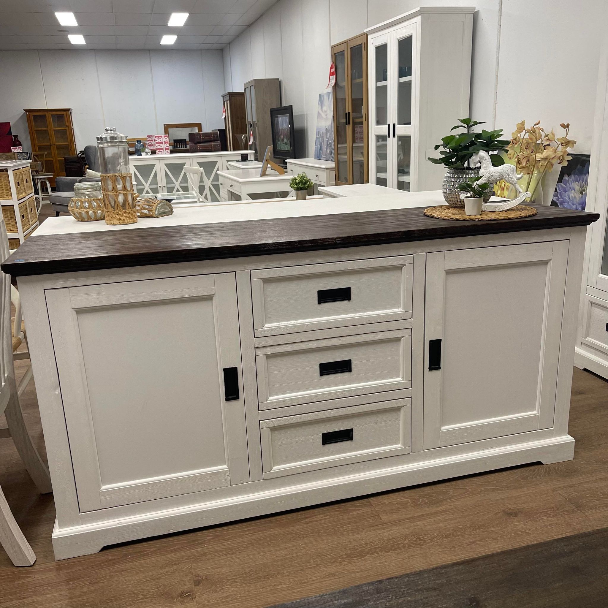 Hampton Coastal Two-Tone 1800mm Buffet - White & Walnut - InStyle Furniture