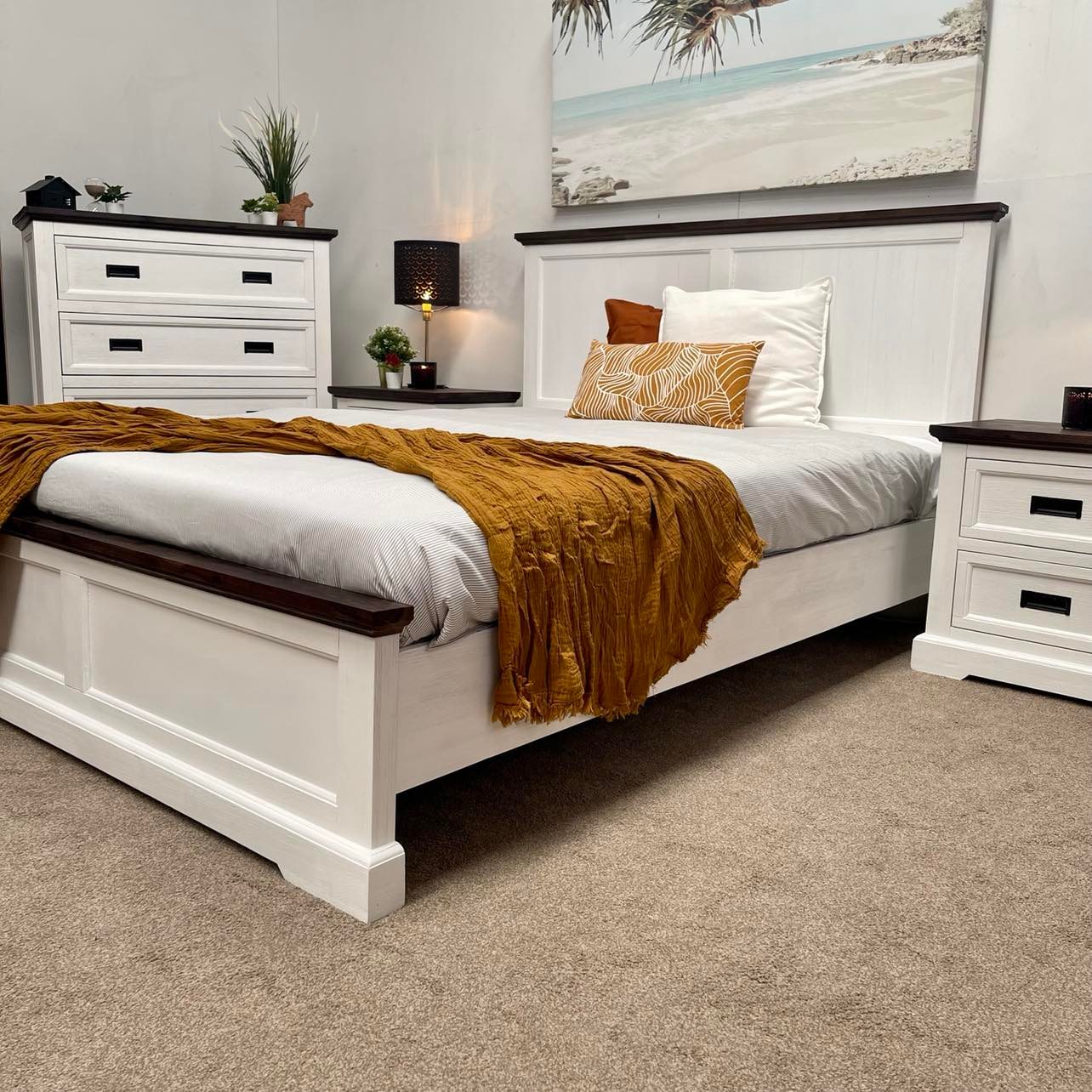 Hampton Coastal Two-Tone Bed - White & Walnut – InStyle Furniture