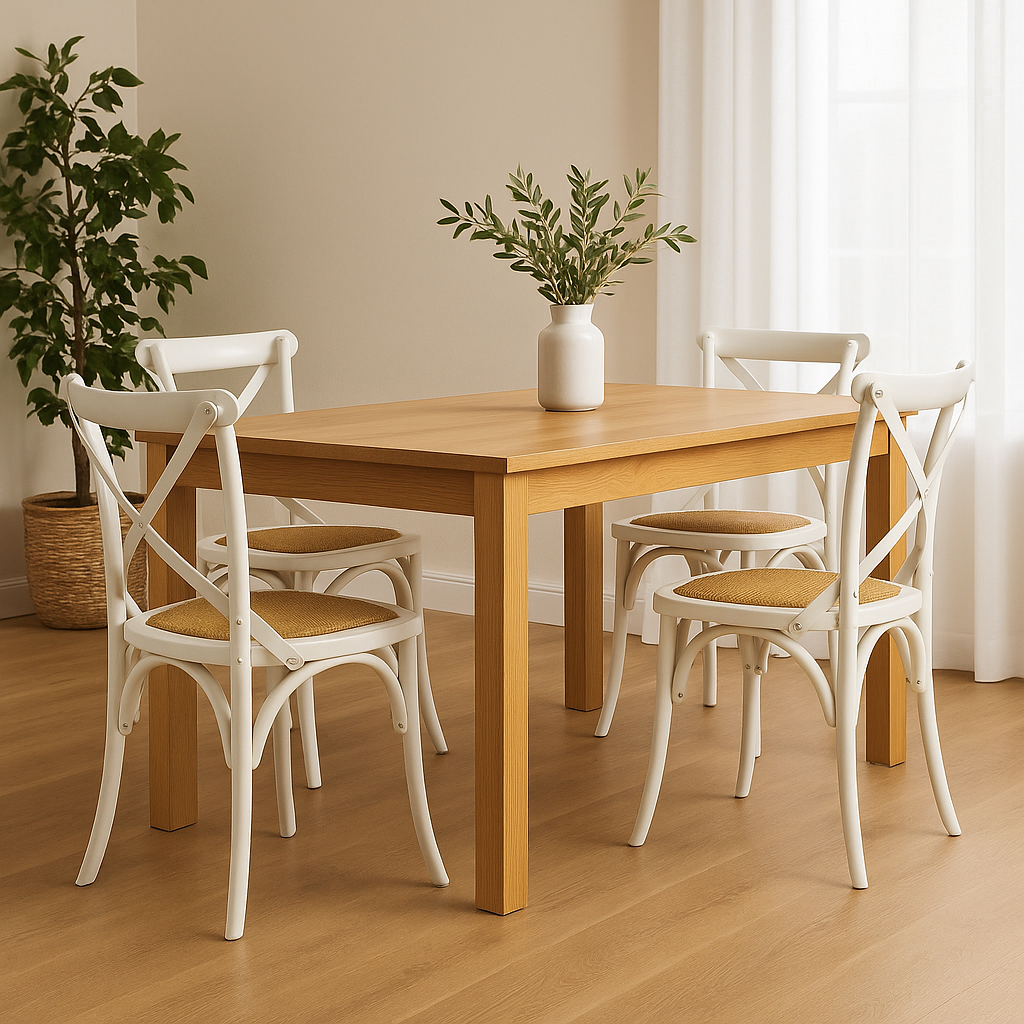 New Age 150cm Table & 4 White Cross Back Chairs | InStyle Furniture
