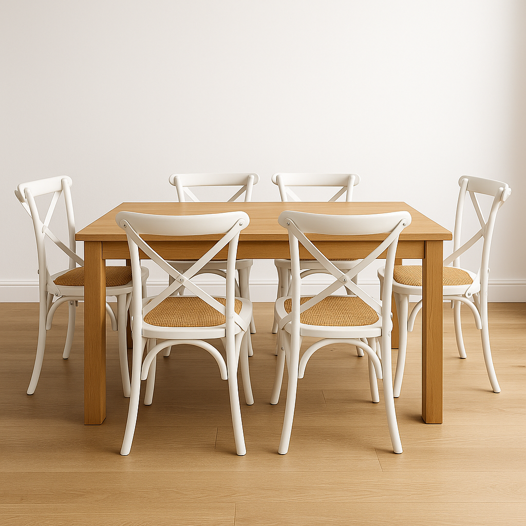 New Age 180cm Table & 6 White Cross Back Chairs | InStyle Furniture