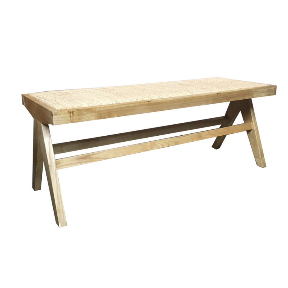 Portland Bench Natural – Solid Elmwood with Rattan Seat – InStyle Furniture