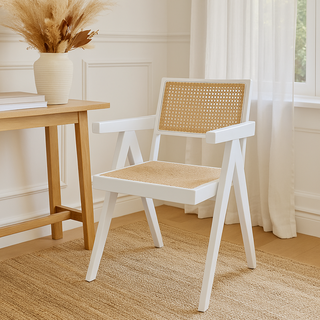 White Rubbed Portland Armchair with Elmwood Frame & Rattan – InStyle ...