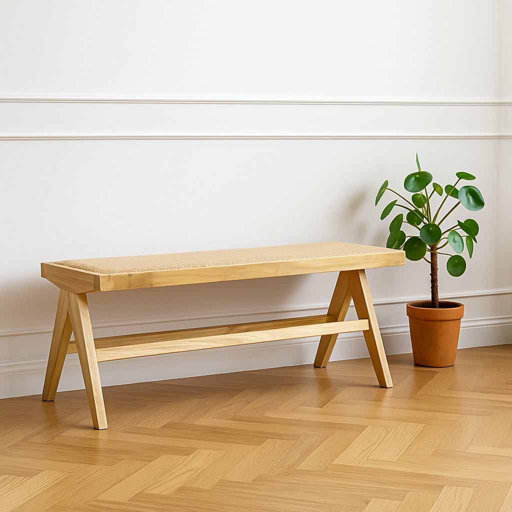 Portland Bench Natural – Solid Elmwood with Rattan Seat – InStyle Furniture