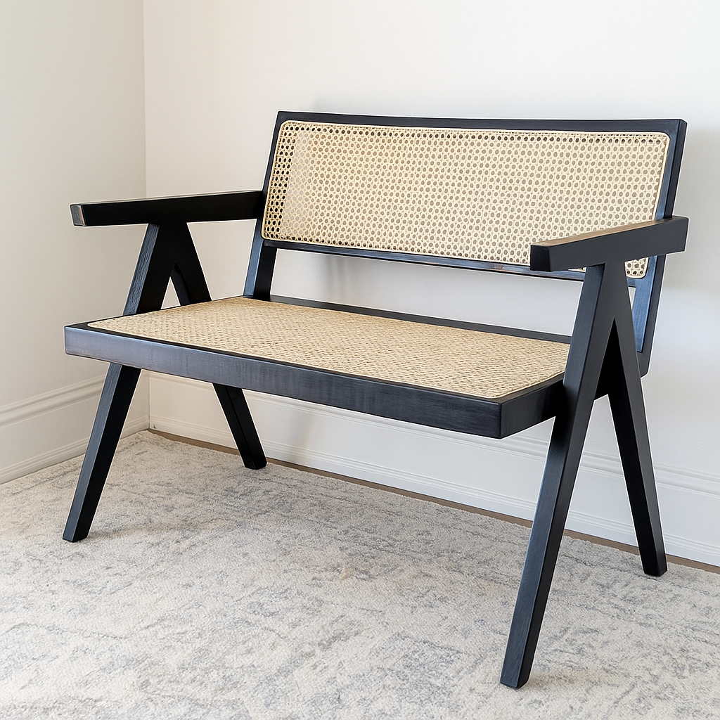Portland Rattan Bench with Arm Rest – Black Finish – InStyle Furniture