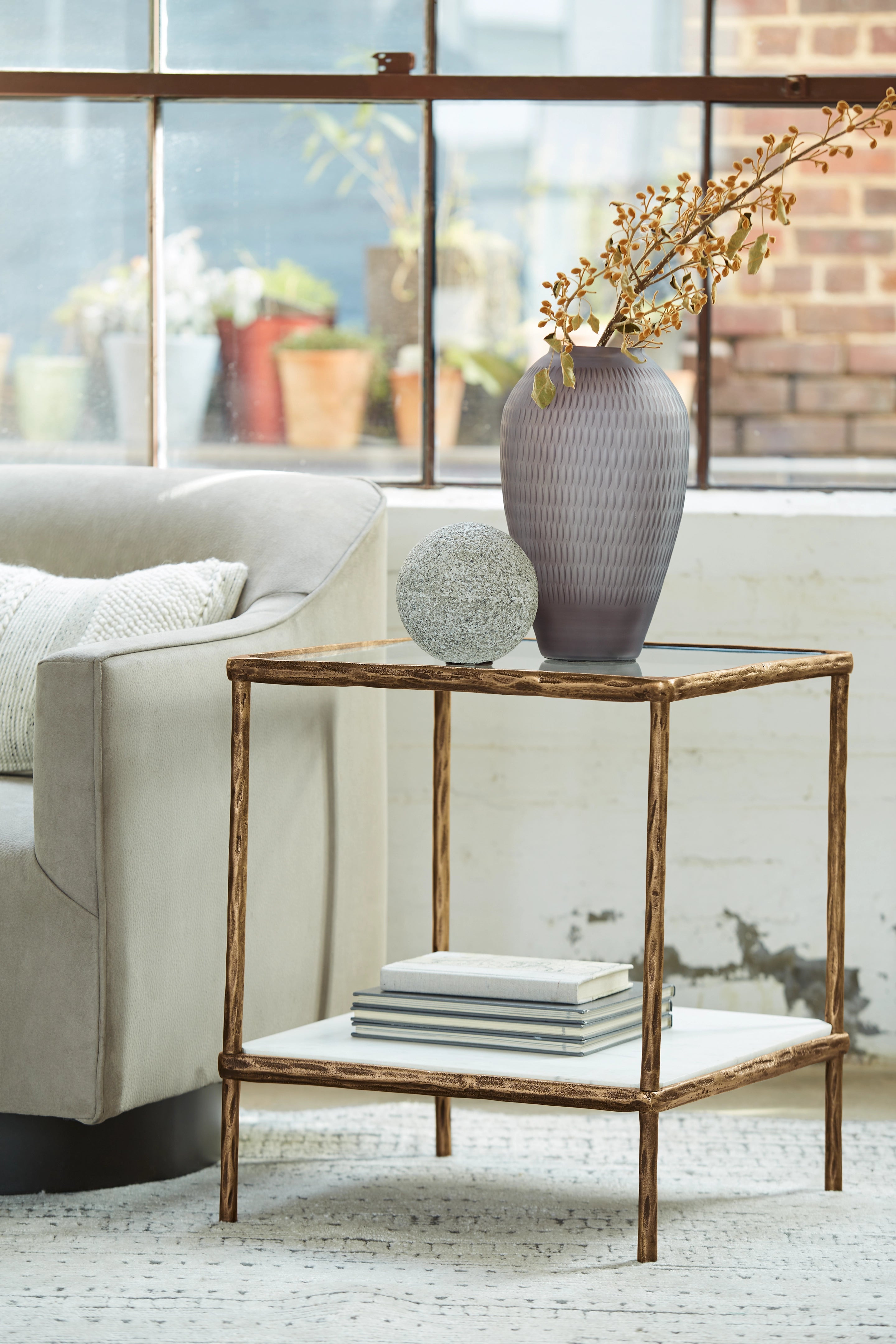 Ryandale Side Table - Glass & Marble Accent | InStyle Furniture