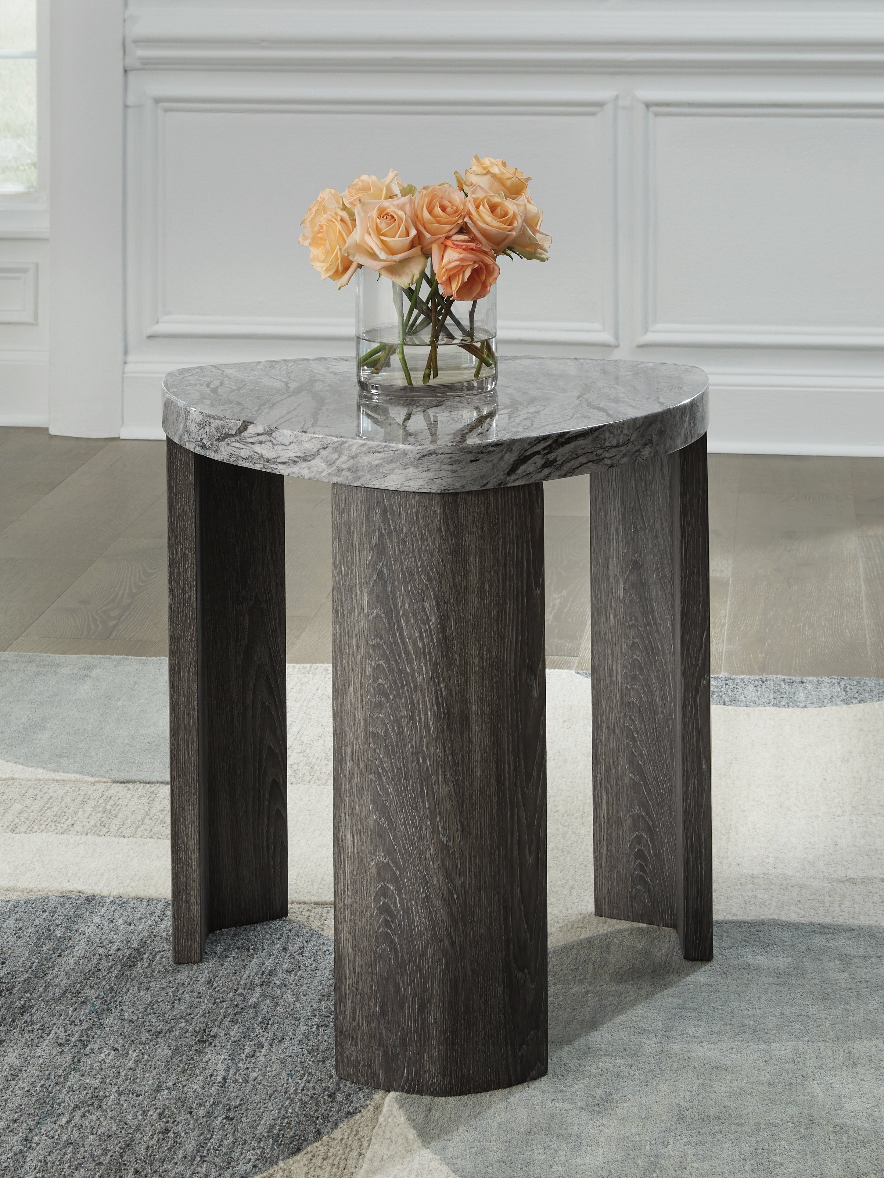Surmour Triangle Side Table – Faux Marble Accent Table – InStyle Furniture