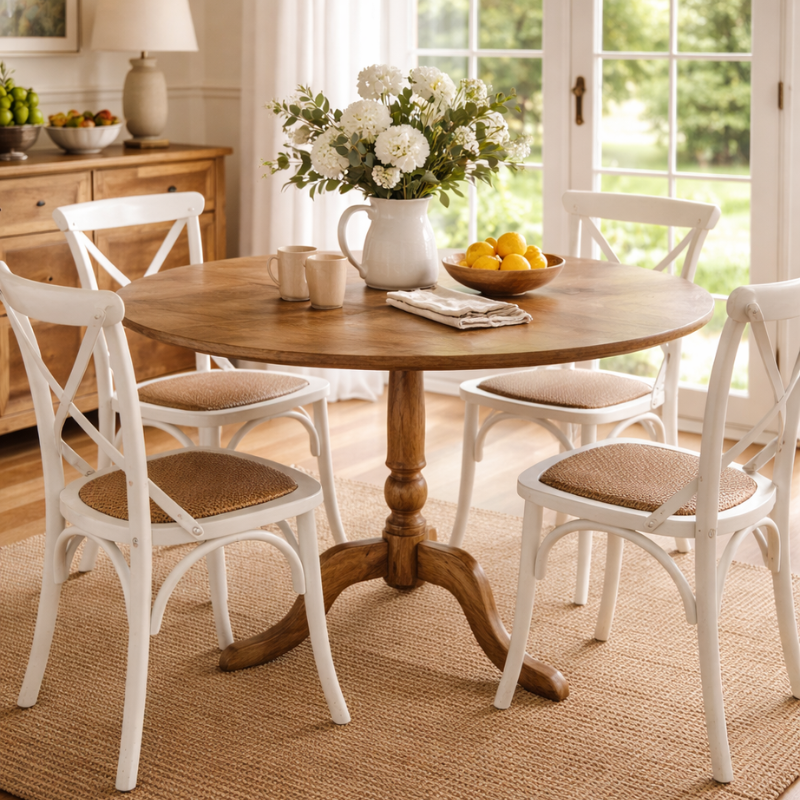 Tuscany 100cm Round Oak Table Beveled Edge | Natural – InStyle Furniture