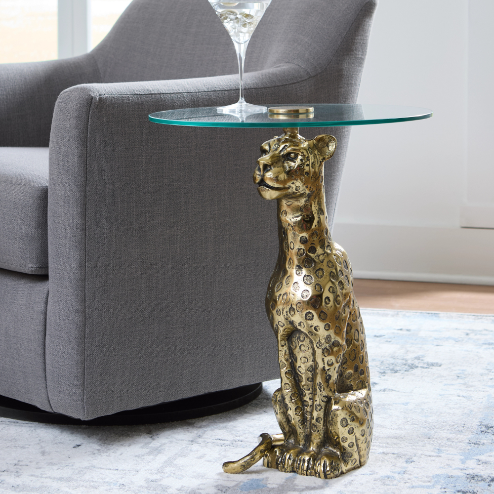 Vallain Accent Table with Leopard Base – Antique Gold – InStyle Furniture