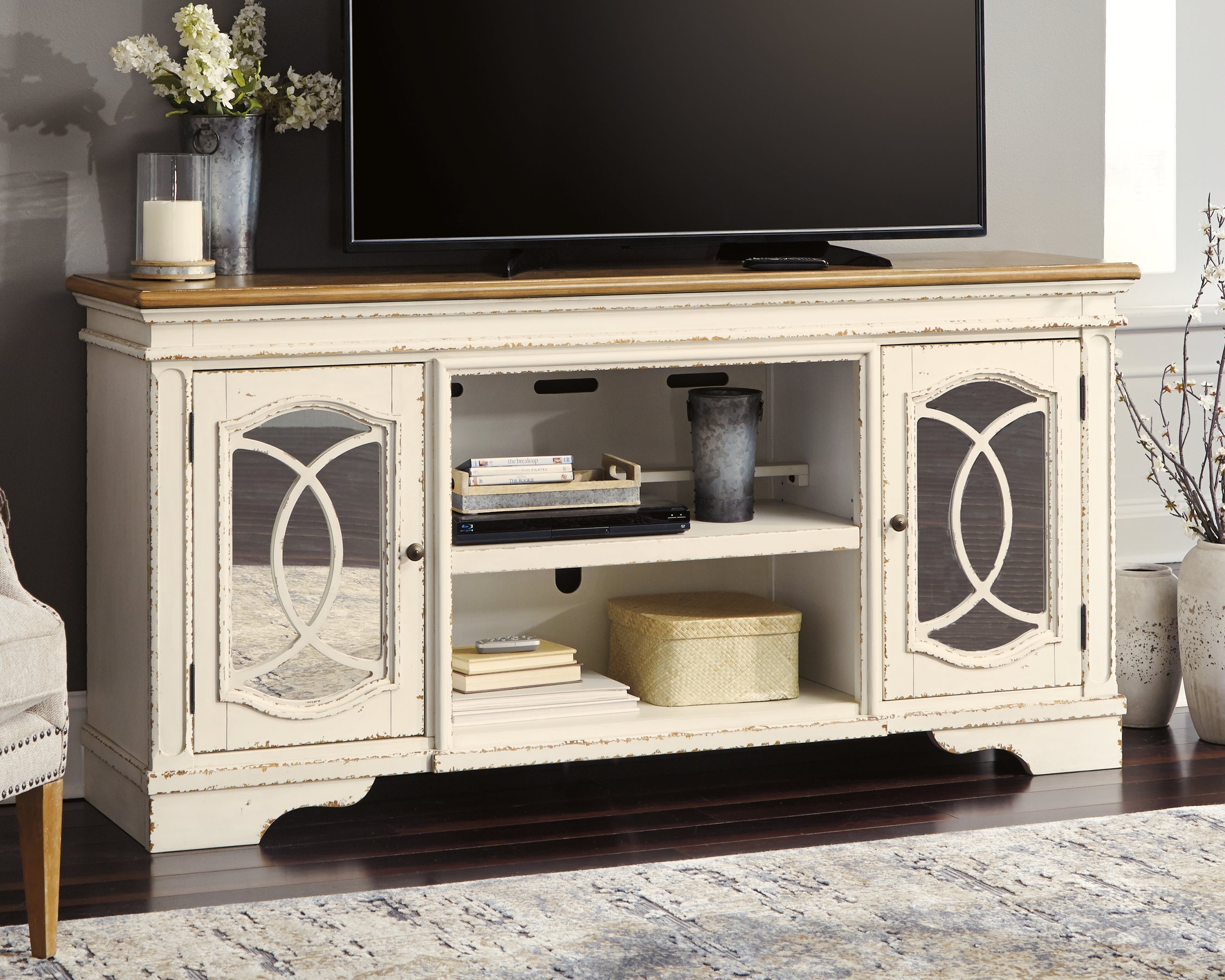Realyn XL TV Stand Chipped White – Classic Cottage Style | InStyle ...