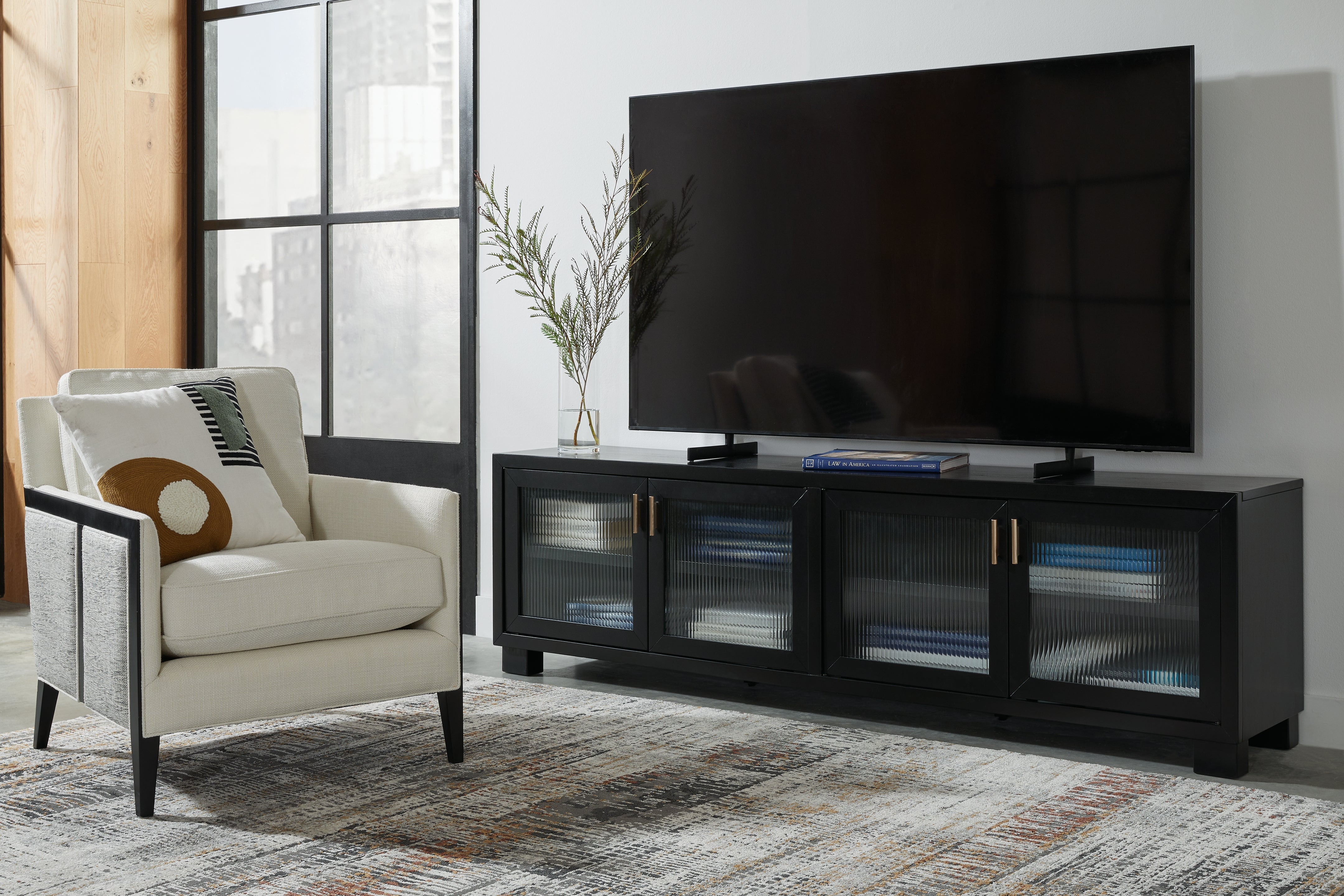 Winbardi 85" TV Stand with Glass Doors – Black | InStyle – InStyle ...